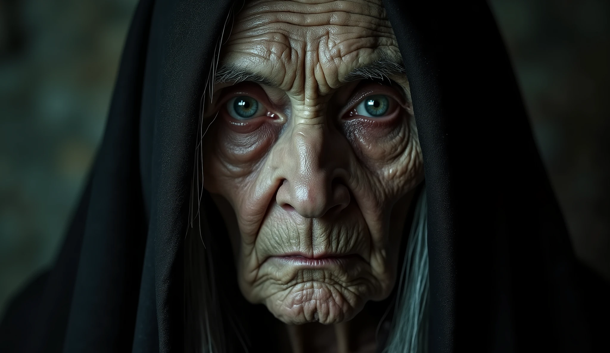 Two old women with blue eyes and scarves on their heads - SeaArt AI