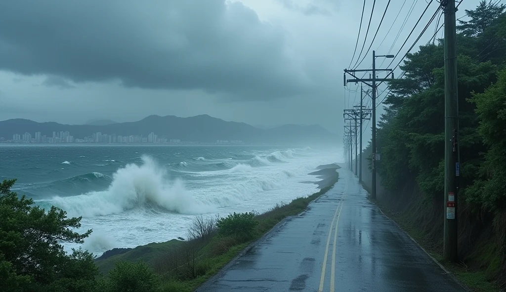 8k, A scene of a huge typhoon that landed on the coast of Japan - SeaArt AI