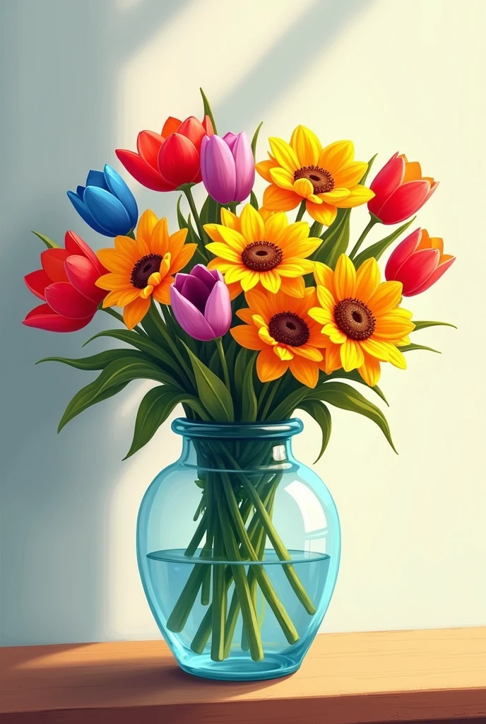 Give me a pic to draw and color it using a primary colors (flowers and ...