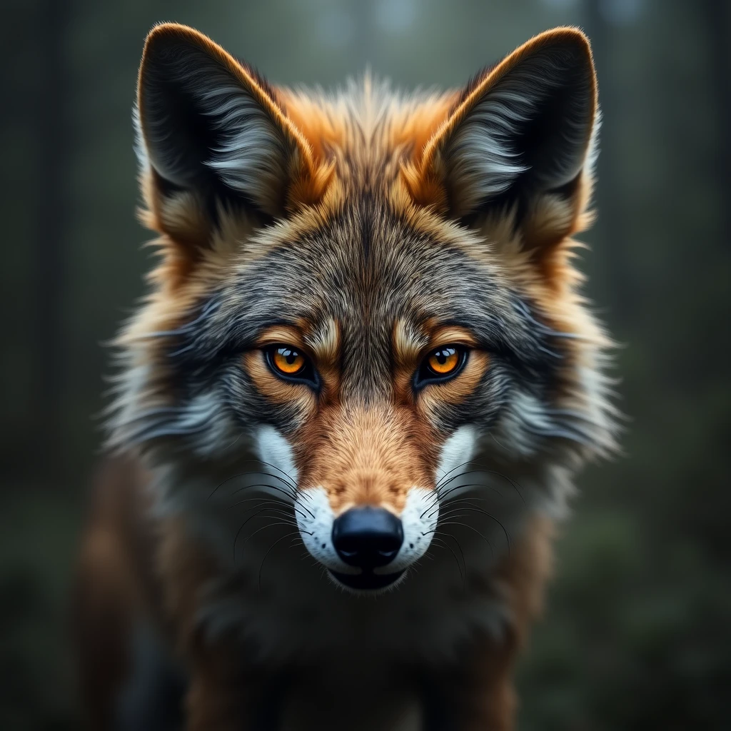 Create a realistic image of a coyote looking directly at the camera ...