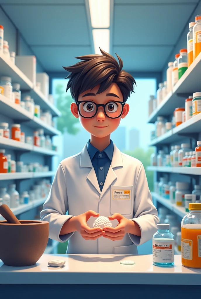 A pharmacist boy In pharmacy - SeaArt AI