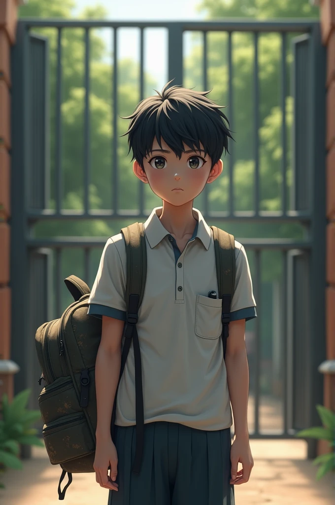 The 10th standard school student standing infront of the school gate ...