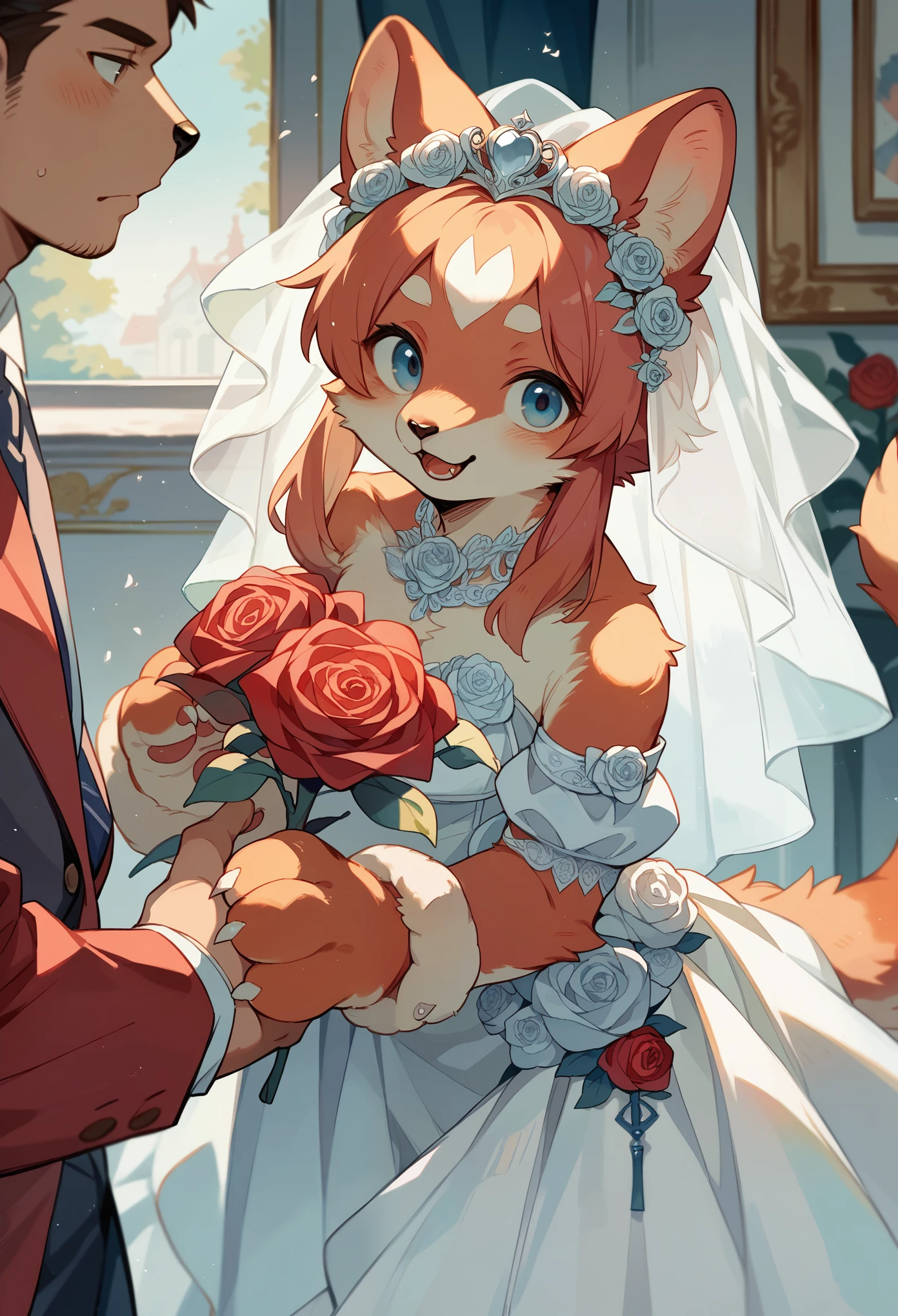 Anime - style picture of a bride and groom with a cat - SeaArt AI