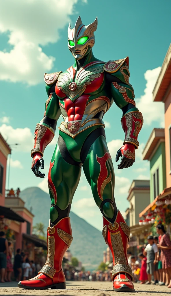 Create an Ultraman character with a Mexican twist. His body should be ...