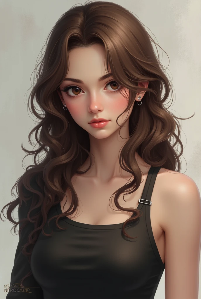 Draw a , stubborn, mature acting girl with brown hair - SeaArt AI