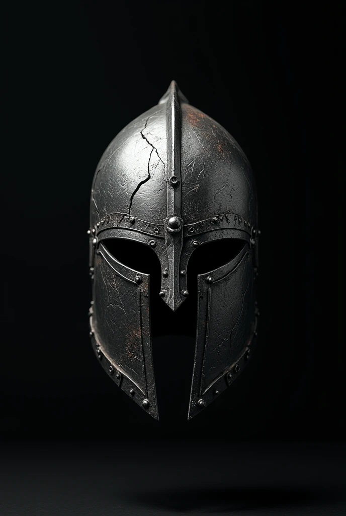 A broken knight's helmet the background is empty and black - SeaArt AI
