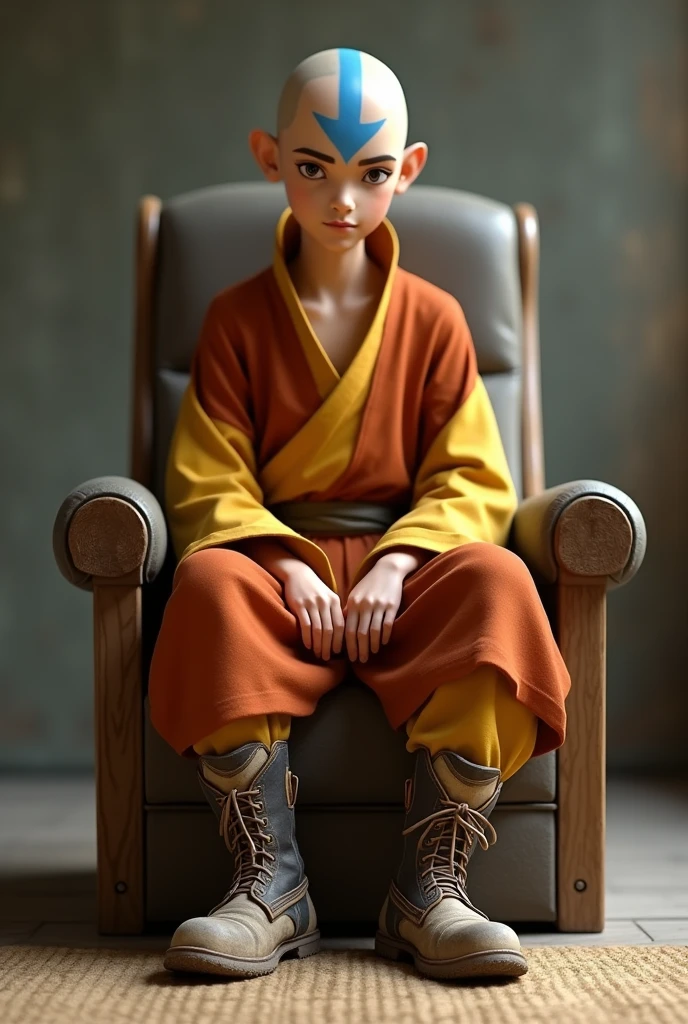 Avatar Aang, trunk,s, sits on a chair and shows his dirty boots in ...