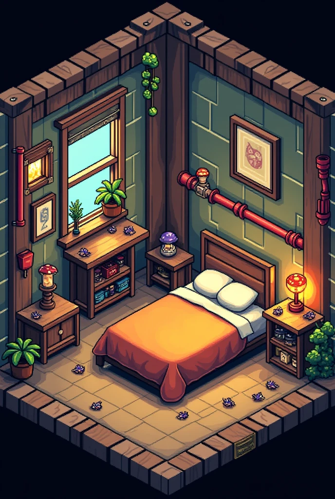 Bedroom arranged in the theme of the game Terraria - SeaArt AI