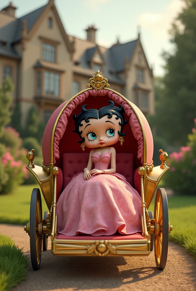 Betty boop，Sitting in an English carriage，Wearing a princess dress ...