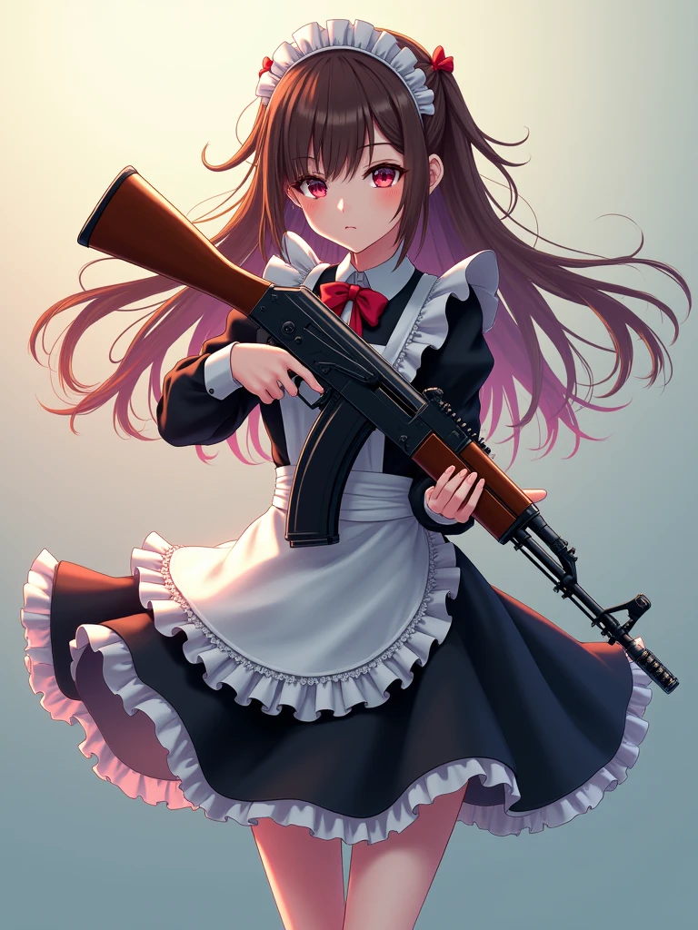 Anime Girl, assault_rifle, holding_weapon AK-47, looking_at_viewer ...