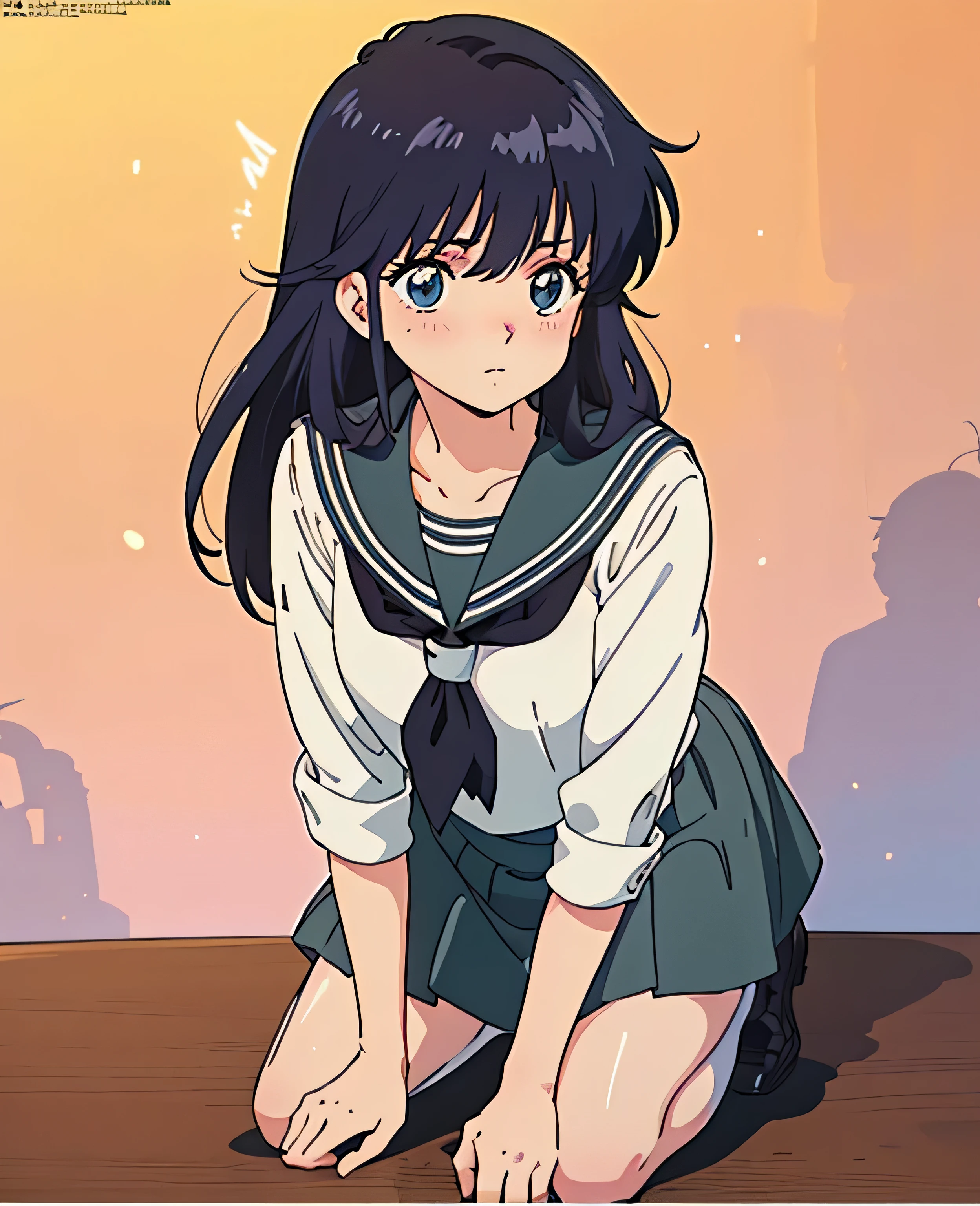 Anime girl kneeling on the ground with her legs crossed - SeaArt AI