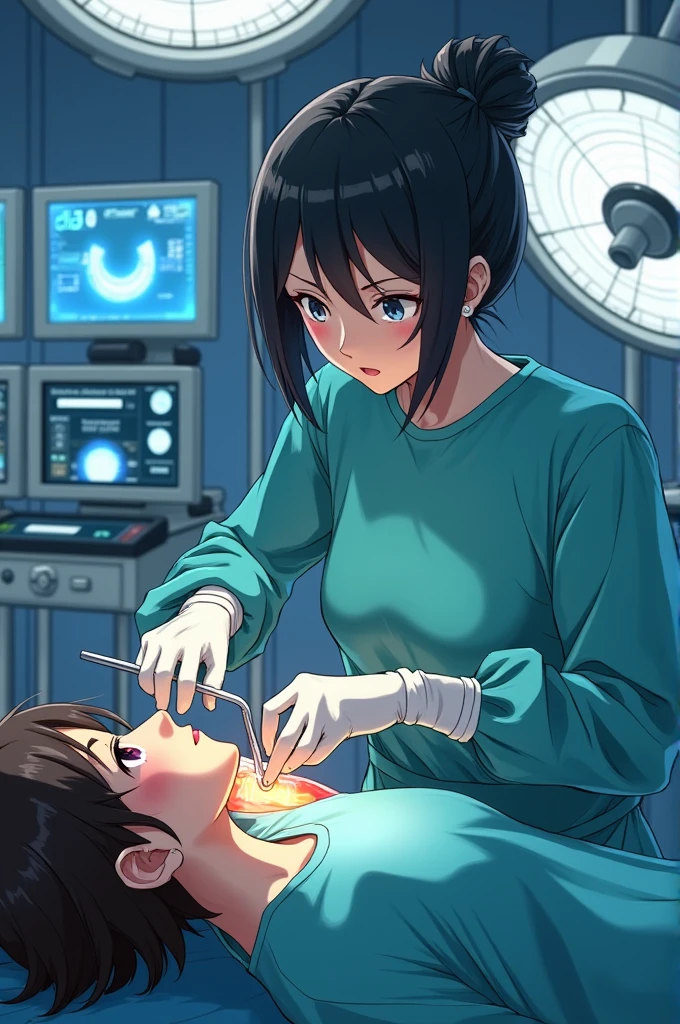 Anime surgeon in latex suit operates girl - SeaArt AI