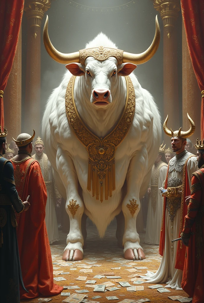 The white bull stands majestically and fearsomely, with a sacred title ...