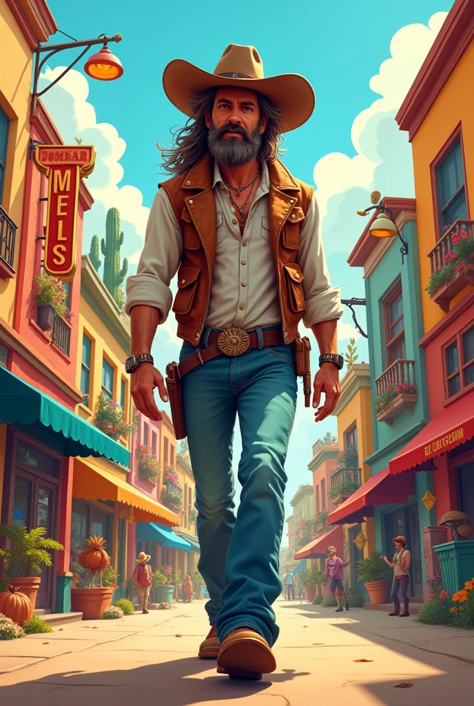 Shaggy , Cowboy , Walking proudly in a very colorful, cartoon - SeaArt AI
