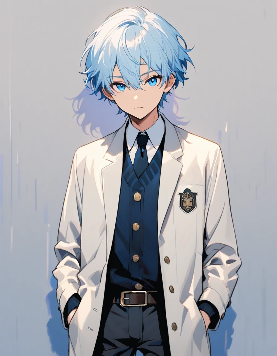 Light blue hair, blue eyes, solo, handsome, cool, tall teenager - SeaArt AI