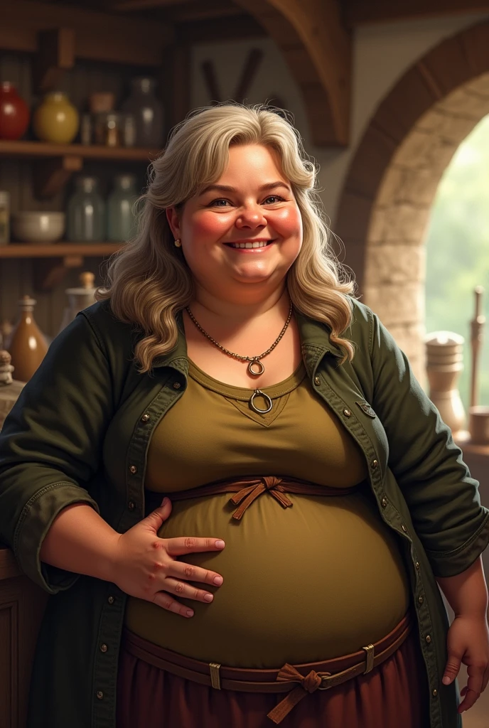 Fat Hobbit Woman, dark blonde hair with silver highlights, honey ...