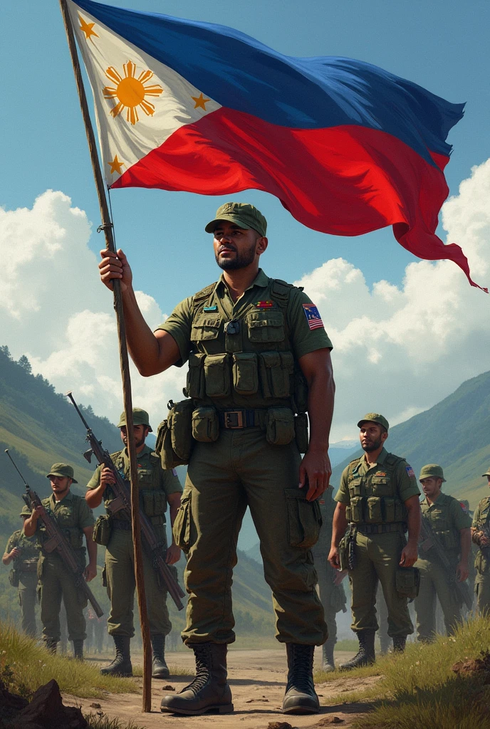 Create a standard of conduct of a filipino soldier with a man holding a ...