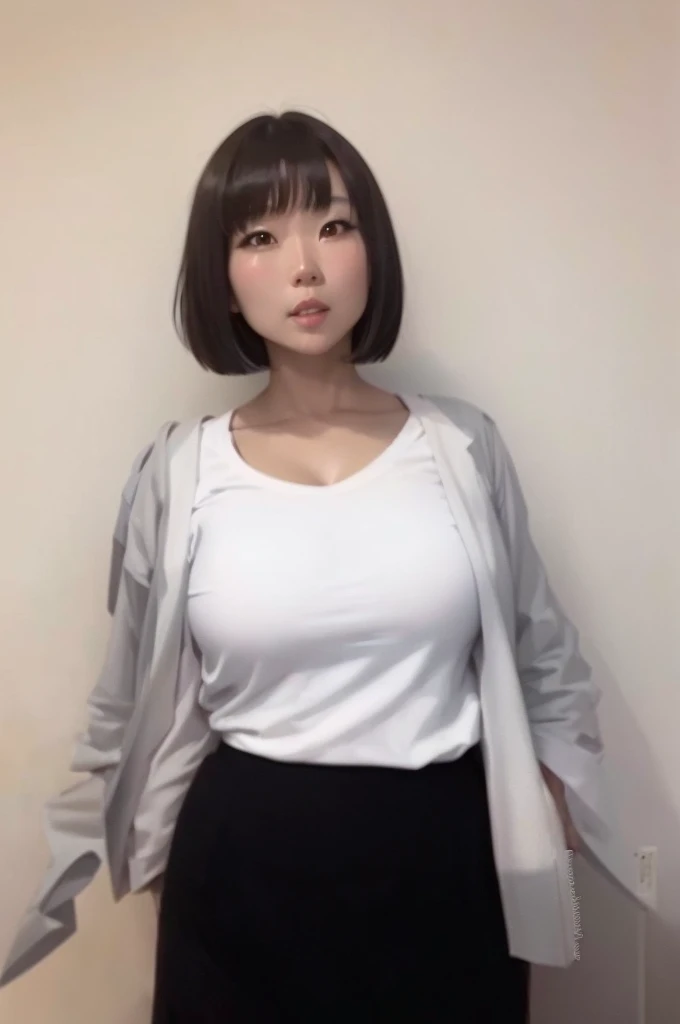 Arafed japanese woman in a white shirt and black skirt posing for a picture - SeaArt AI