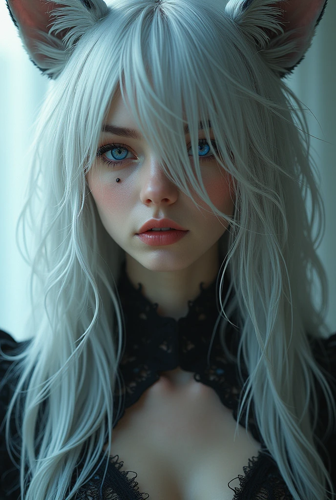 Girl with long hair, Horse tail, White hair, silver hair, hair over one ...