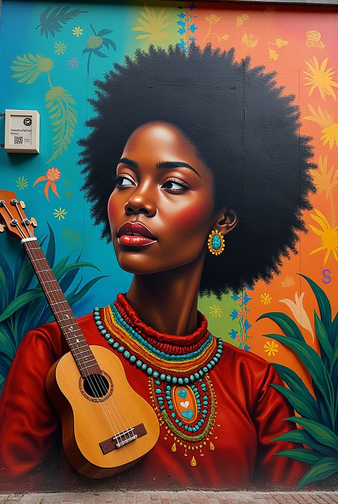Make a mural for Dominican culture with a single dark-skinned person ...
