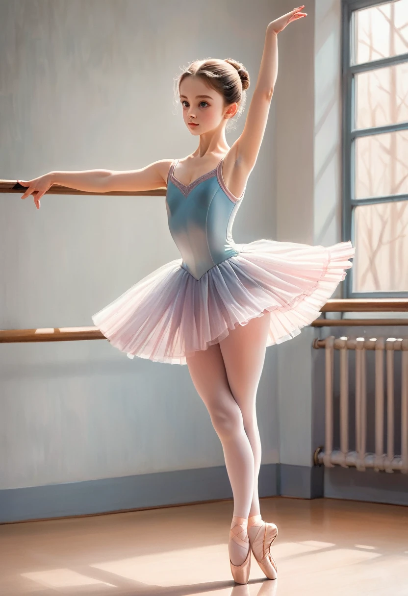 Girl, Ballet Practice, Ballet shoes, Leotard with skirt, Flat Chest ...