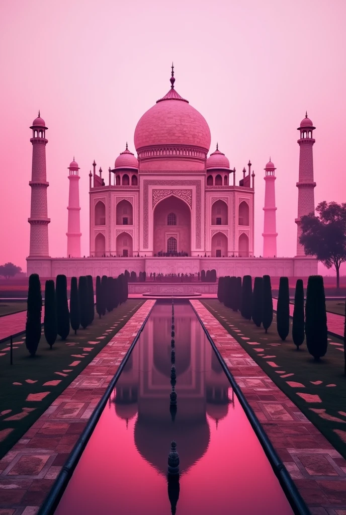 Taj Mahal in dark pink with my image - SeaArt AI