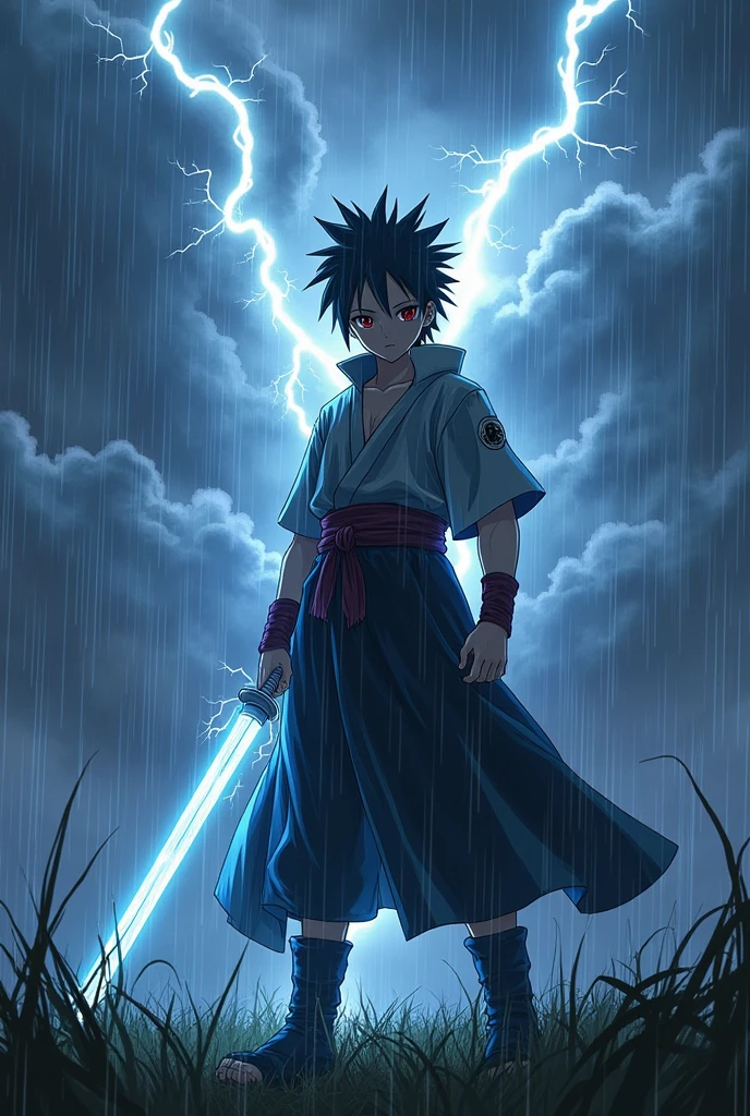 Create a mix of characters between Kilua and Sasuke with a lightning ...