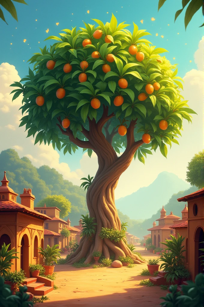 A magical mango tree in a indian village animated - SeaArt AI