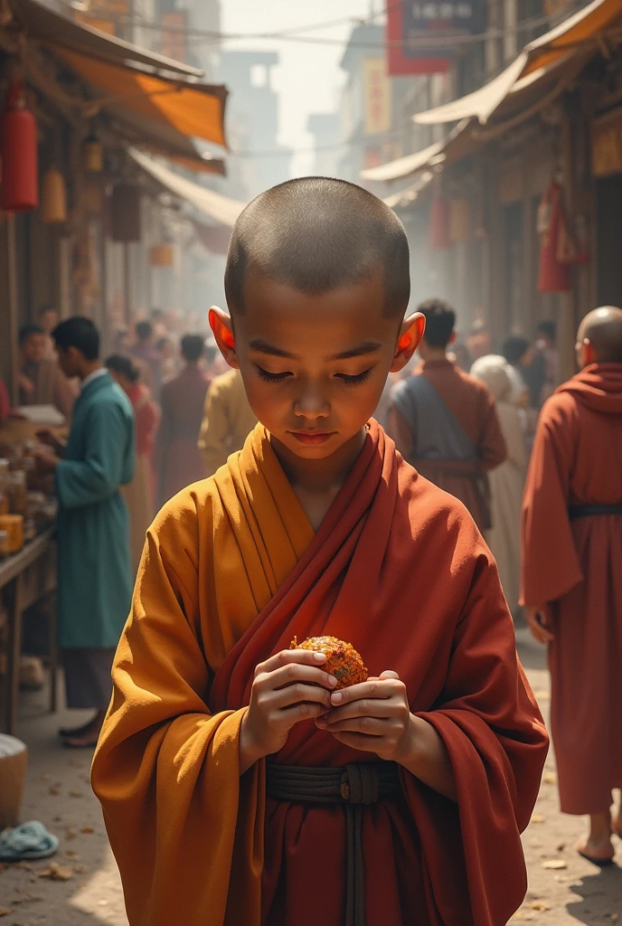 Monk student paid attention on one thing in the market - SeaArt AI