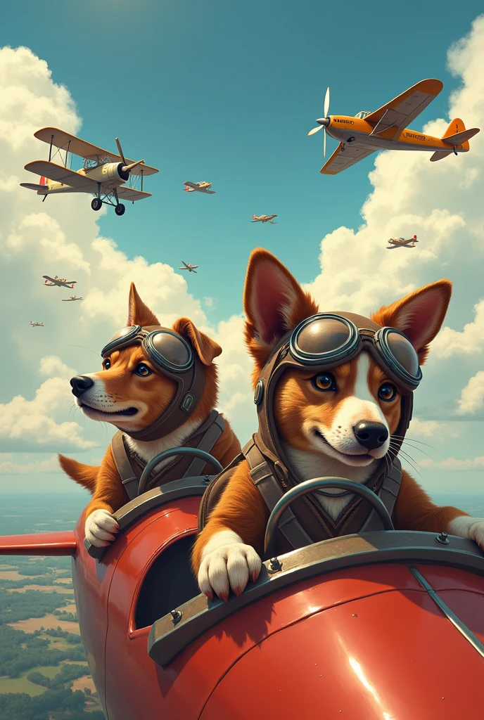 Dogs fly airplanes - SeaArt AI