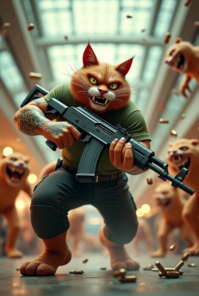 A cinematic 3d style,,A large, anthropomorphic billu cat with a ...