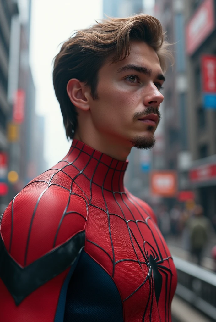 Spider man age 16 without a mask mask Light beard and mustache ...