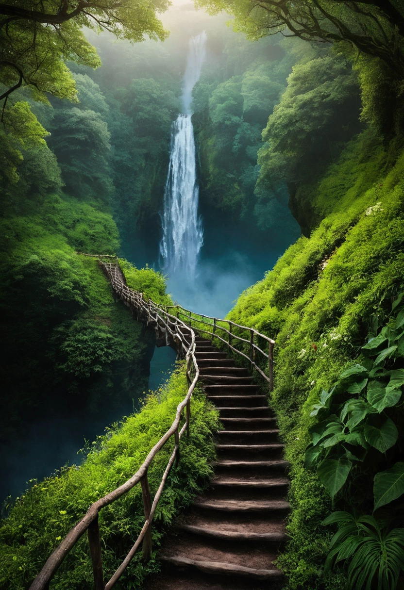 The photo was taken from afar on the path, leading to the waterfall ...