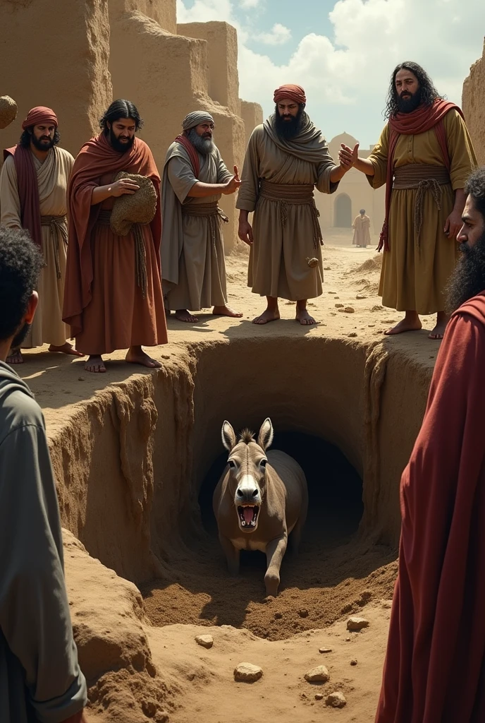 The villagers started pouring soil into the well in which donkey fallen ...