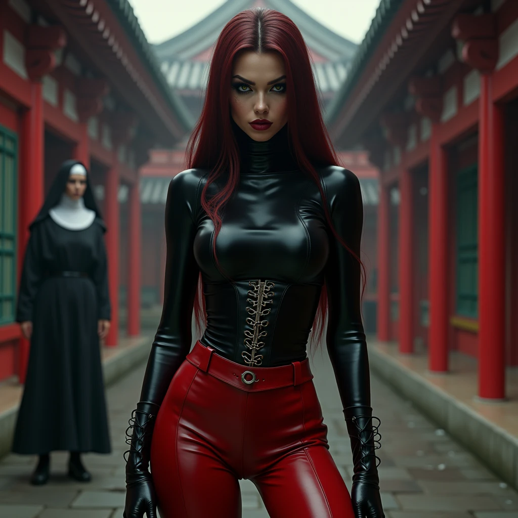 Femme, latex, bdsm, strict, méchante, ninja, t-shirt manche longue ...