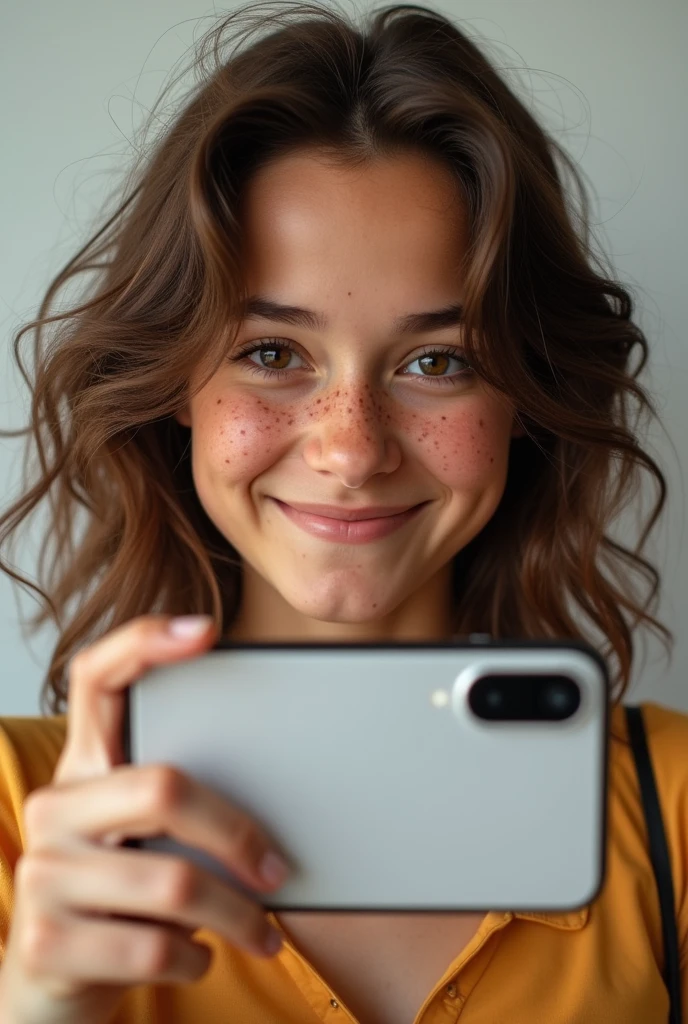 white brazilian teenager acne skin brown hair taking selfie - SeaArt AI