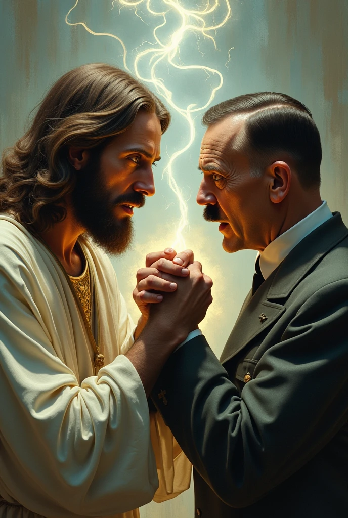 Jesus playing arm wrestling with Hitler - SeaArt AI