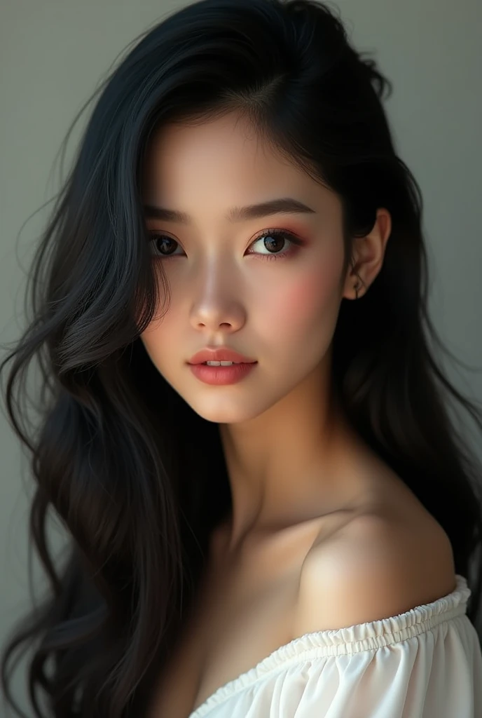 Black hair woman with slanted eyes - SeaArt AI