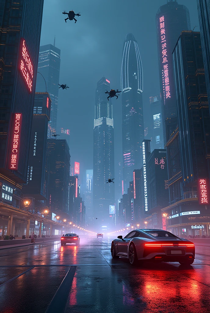 Futuristic metropolis at night" - Huge skyscrapers, Bright neon signs ...