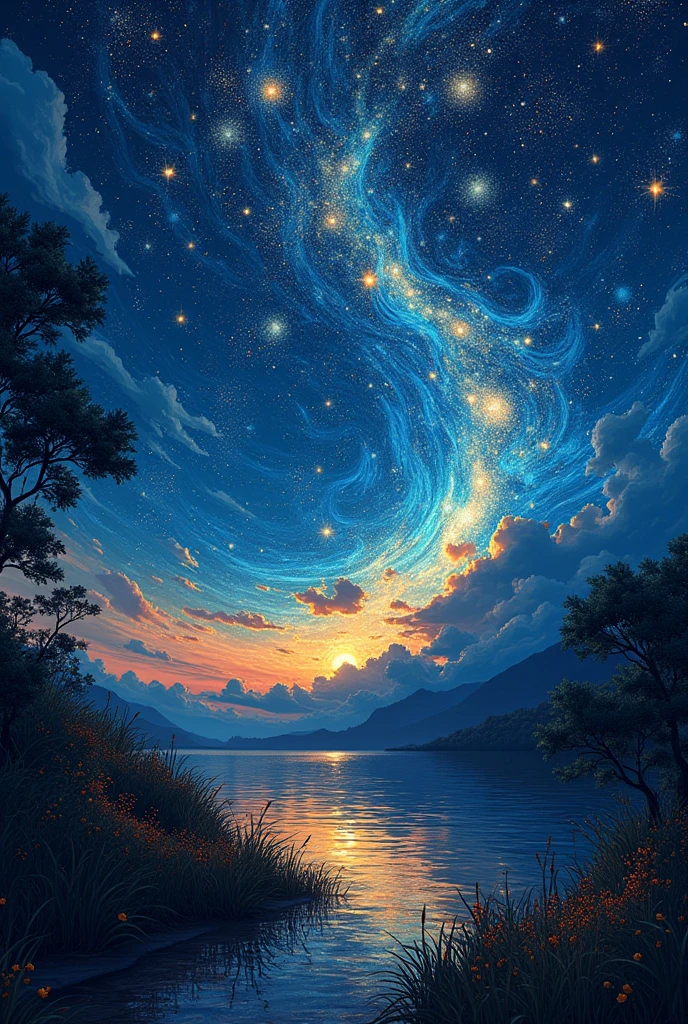 High quality, High level of detail, Bright starry sky starry night 4k ...