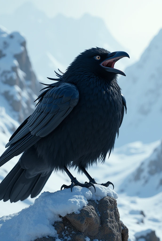 A angry black wild crow on snow Mountain - SeaArt AI