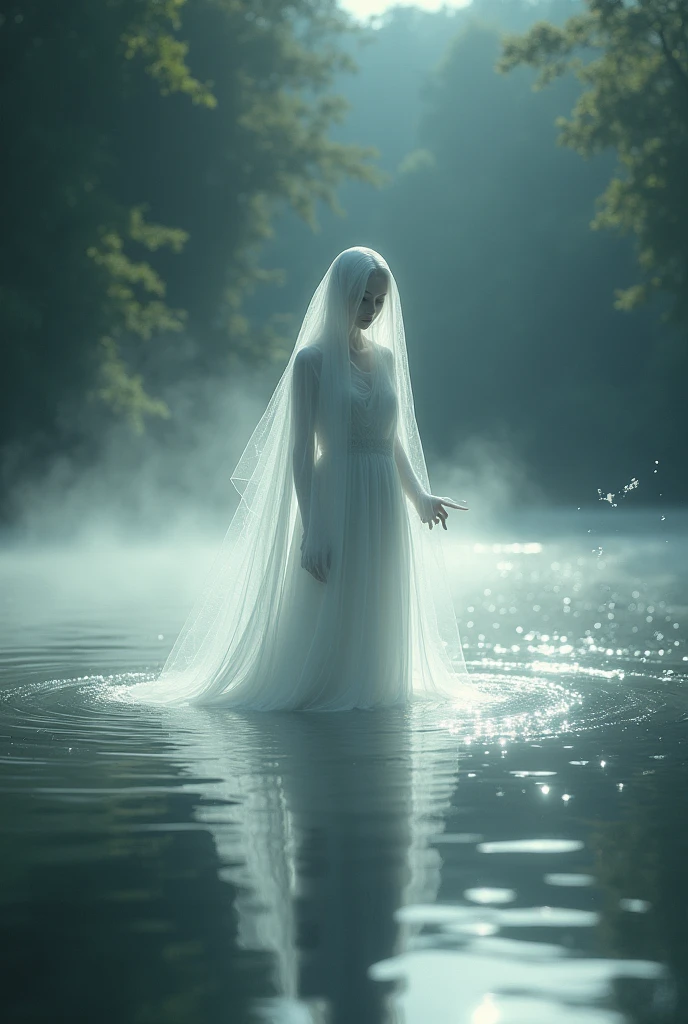 Ghost of the White Lady emerging from the lake - SeaArt AI