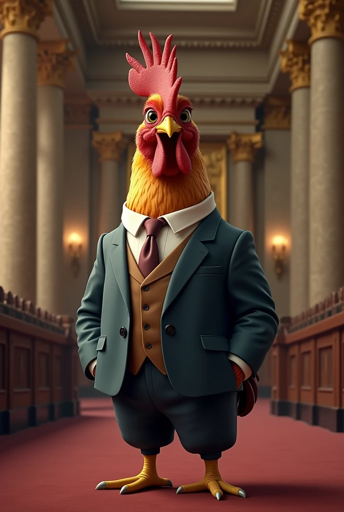 A ring-necked chicken in a suit,at the city hall - SeaArt AI