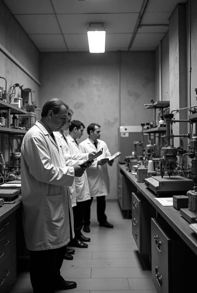 Real black and white photo of a Russian experiment room with people ...