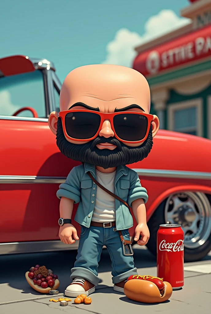A young bald man wearing Funko pop style sunglasses with a black beard ...