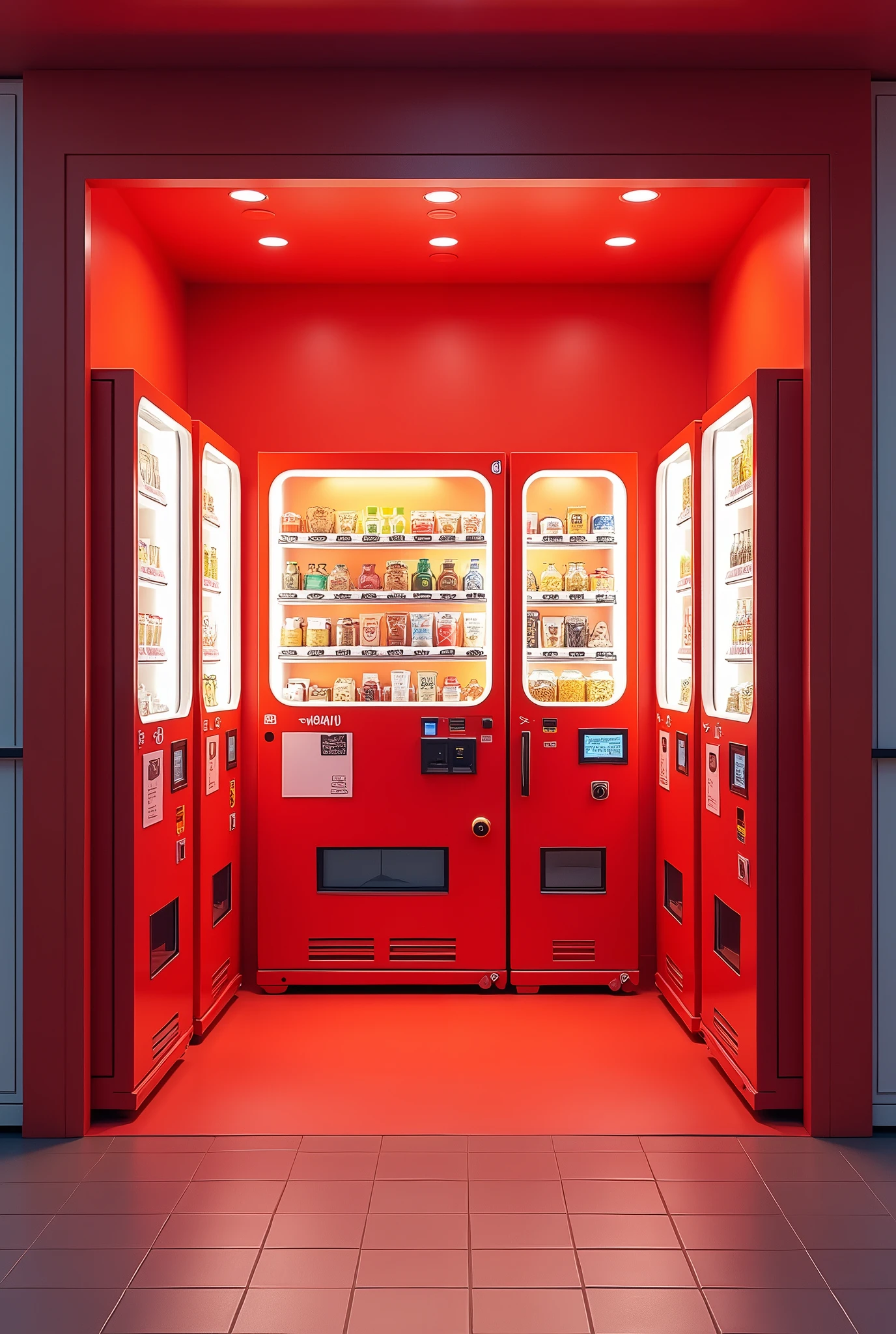 There is a red vending machine with a lot of drinks in it - SeaArt AI