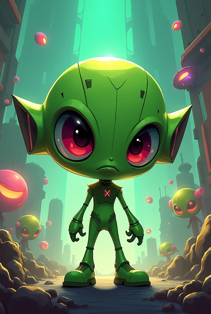 Cartoon character in green suit style invader zim - SeaArt AI