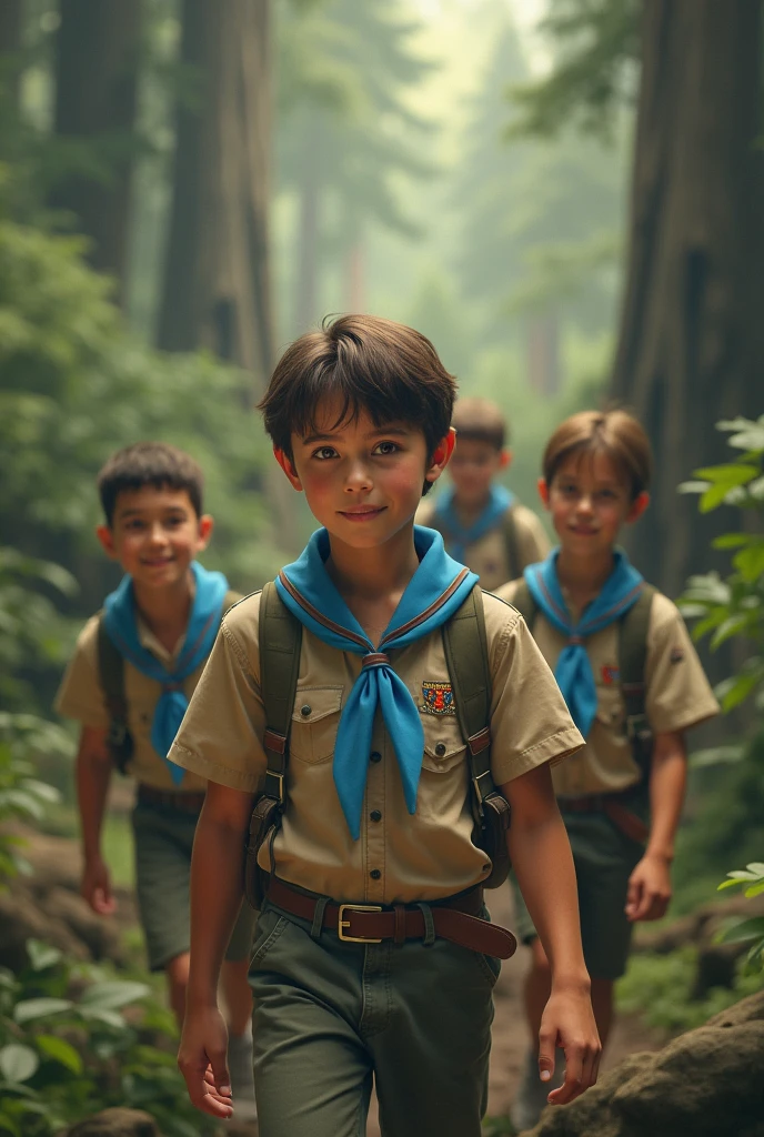 Human SCOUTS WITH NECKERCHIEF THAT IS LIGHT BLUE WITH 3 BROWN LINES ...