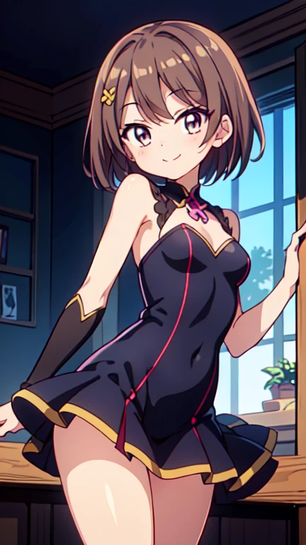 1People Women、(Straight brown hair short cut、Part your bangs slightly to the rig - SeaArt AI