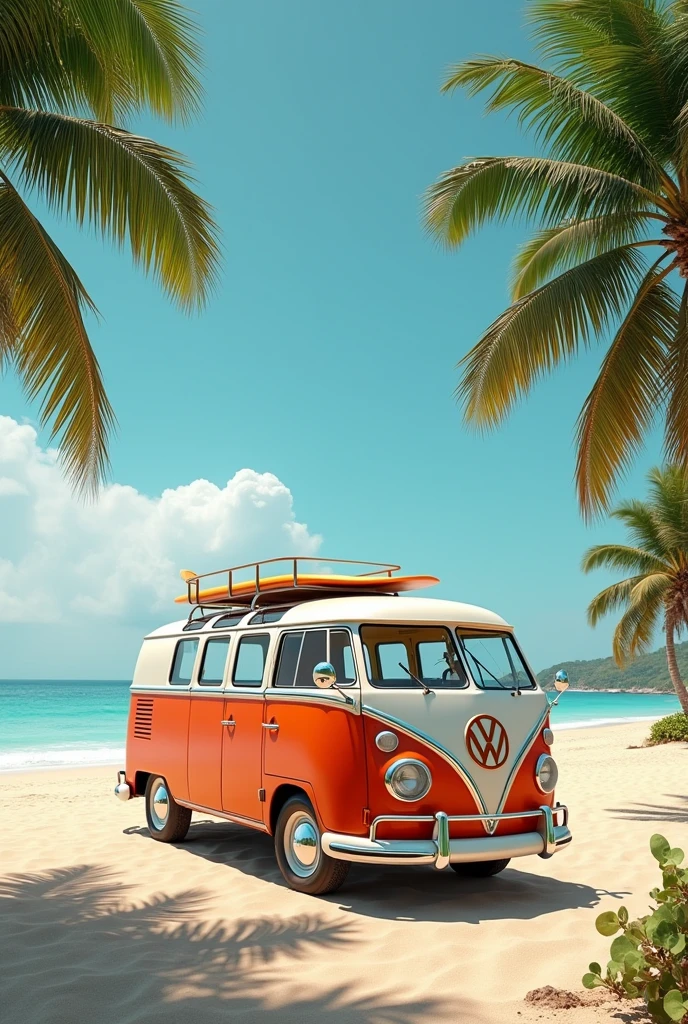 Volkswagen combi on a beach - SeaArt AI